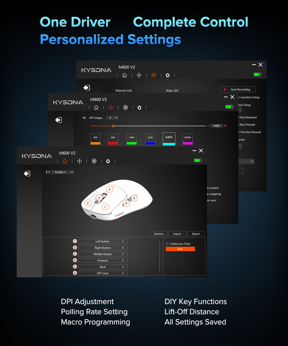 KYSONA M600 ULTRA-Lightweight Wireless Gaming Mouse with Glass Skates ...